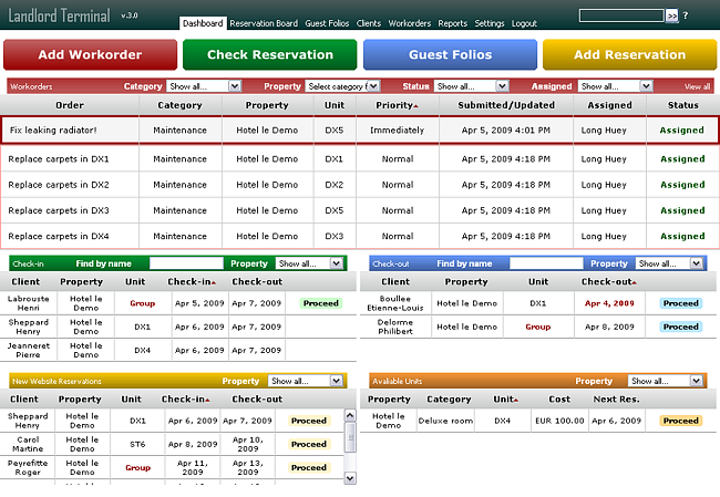 Features of web-based property management system: reservation board ...