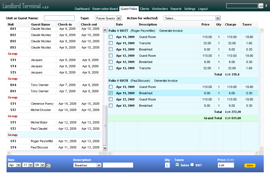 Features of web-based property management system: reservation board ...