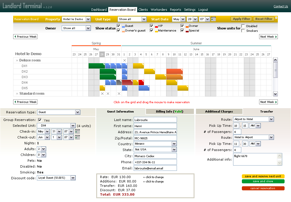 Features of web-based property management system: reservation board ...