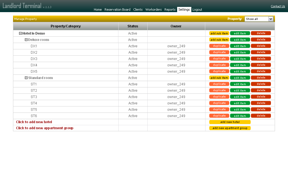 Features of web-based property management system: reservation board ...