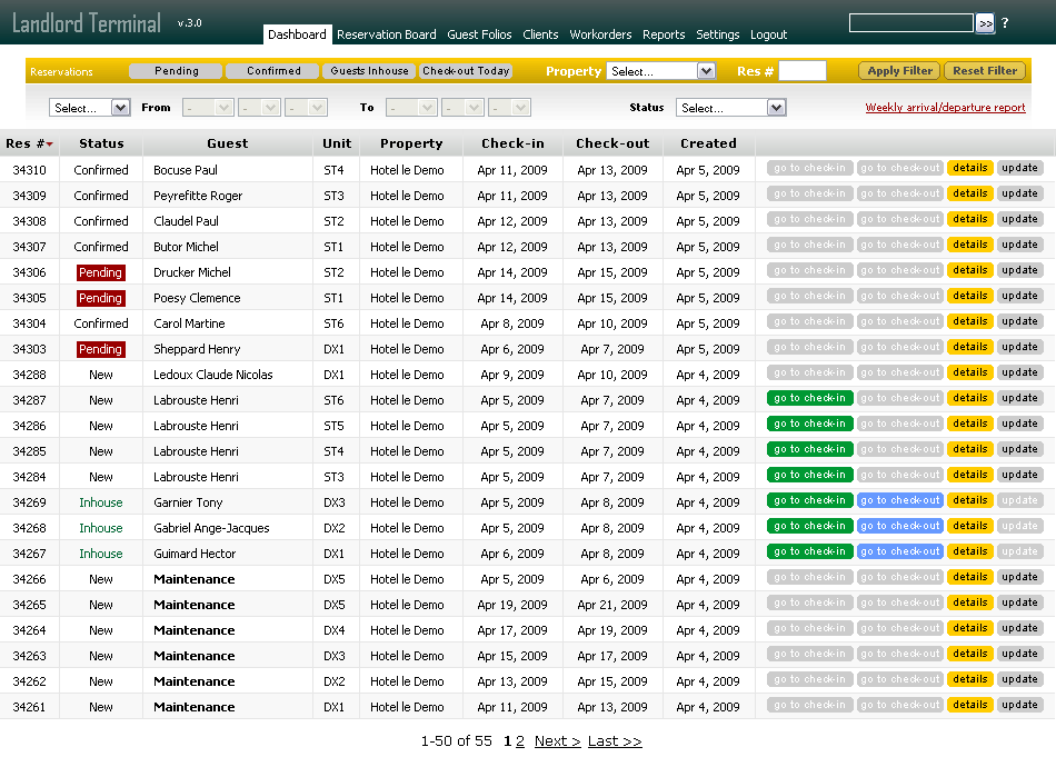 Features of web-based property management system: reservation board ...